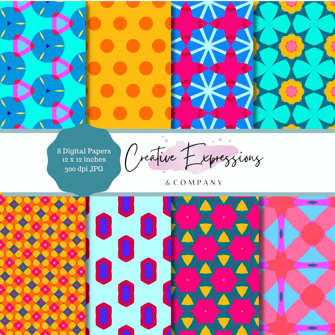 Pink Multicolor Digital Paper, Geometric, Seamless, Stickers, Paper ...