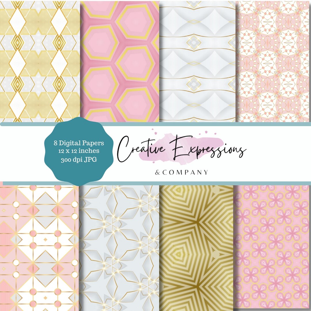 Pink & Gold Geometric, Digital Paper, Backgrounds, Wall Paper, Patterns ...