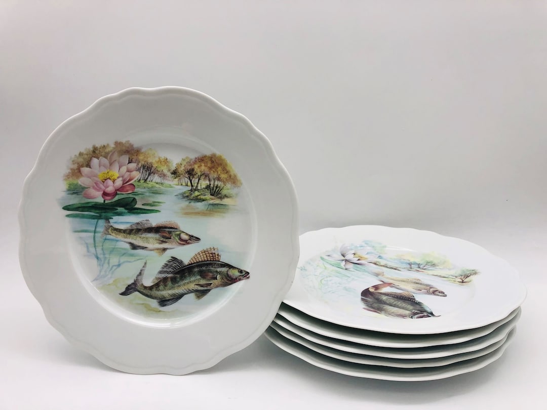 6 Limoges Porcelain Plates, Fish Pattern. - Etsy