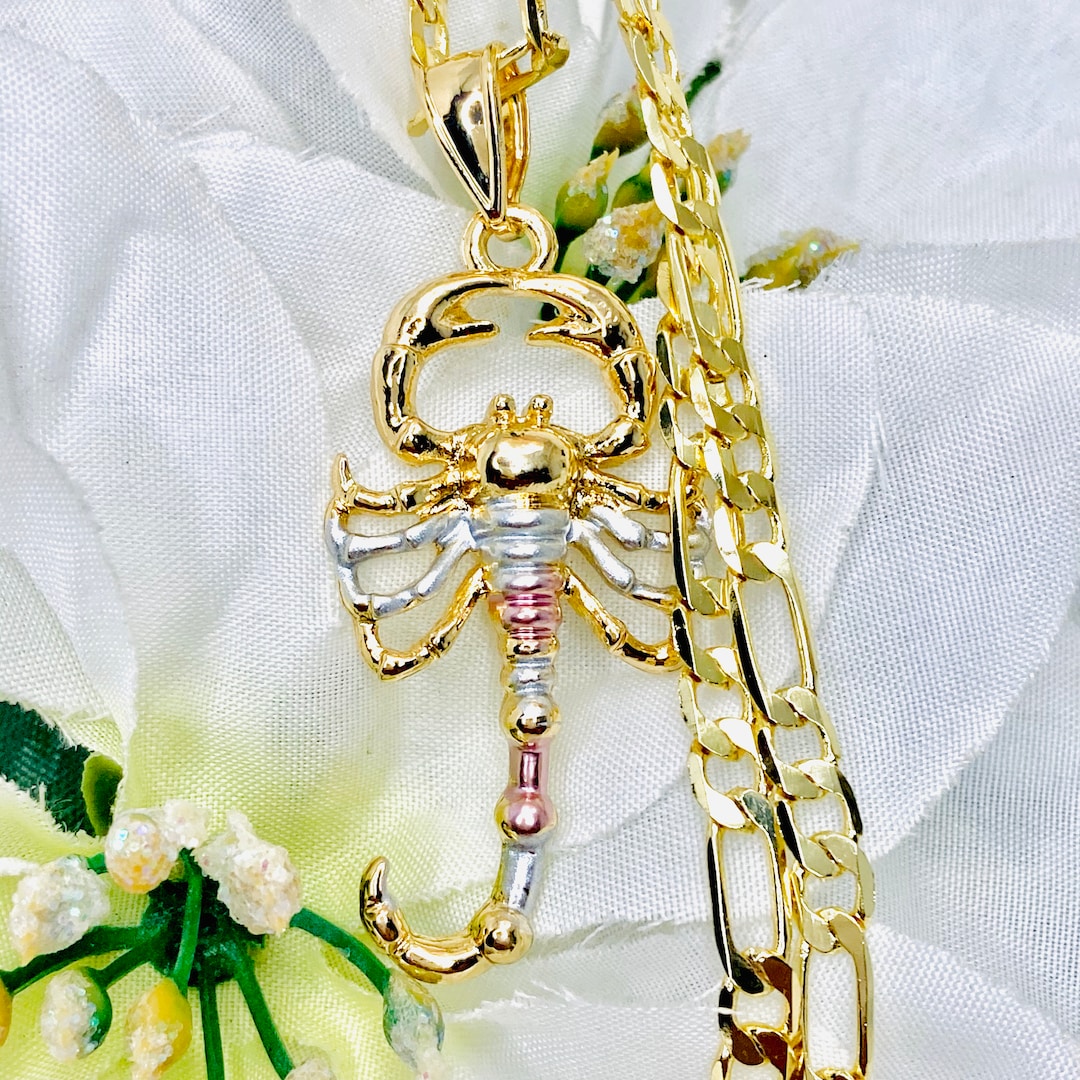Gold Plated Tricolor Scorpion Pendant Necklace & Fígaro Chain 24 ...