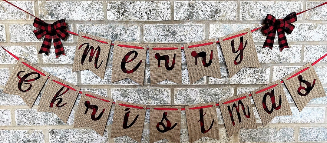 Buffalo Plaid Christmas Banner, Buffalo Plaid Garland, Christmas Banner ...