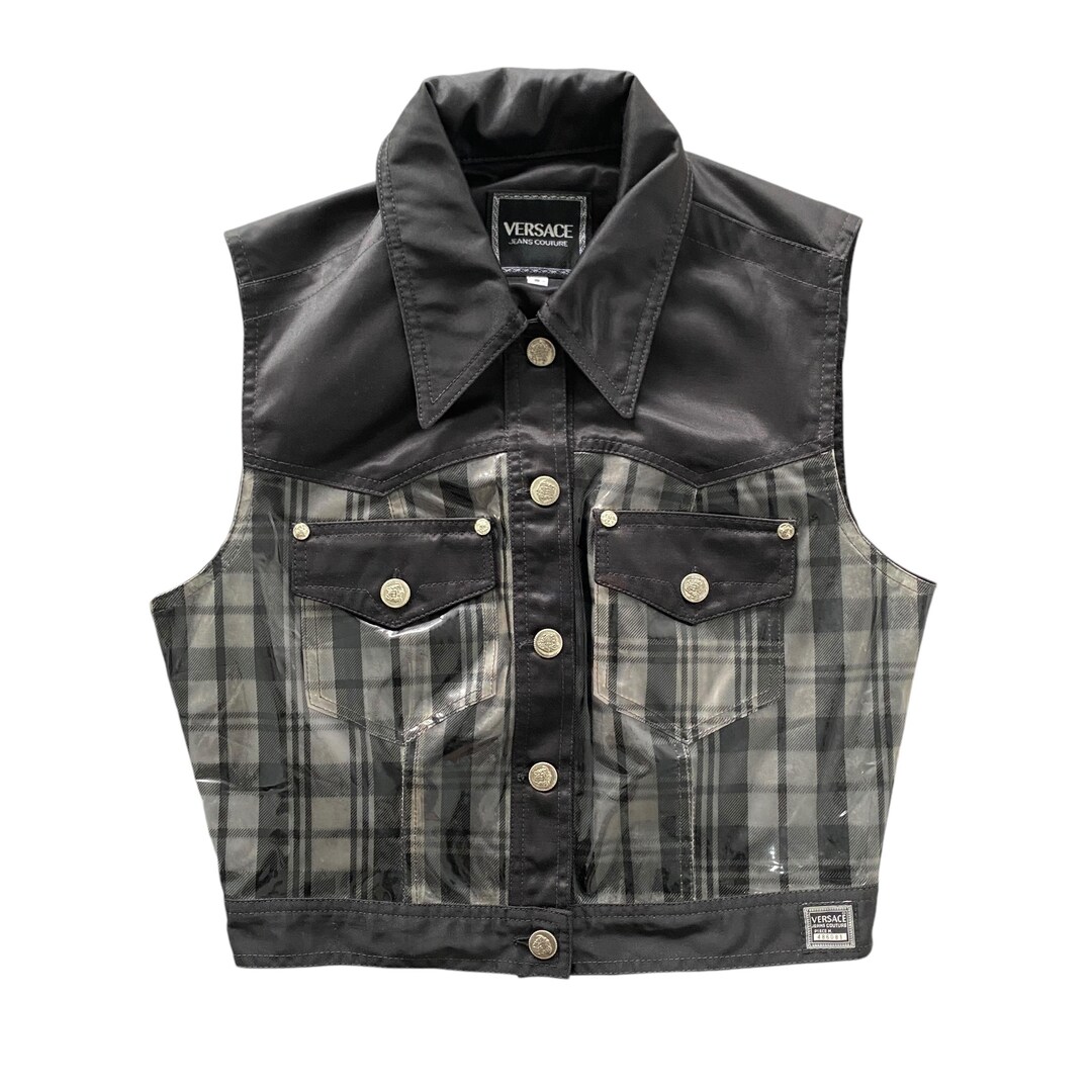 Vintage 90s Versace Vest Plaid Crop - Etsy