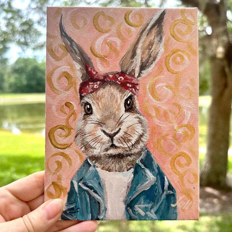 Adorable Rabbit in Hip Bandana and Stylish Jacket - Handmade Frame ...