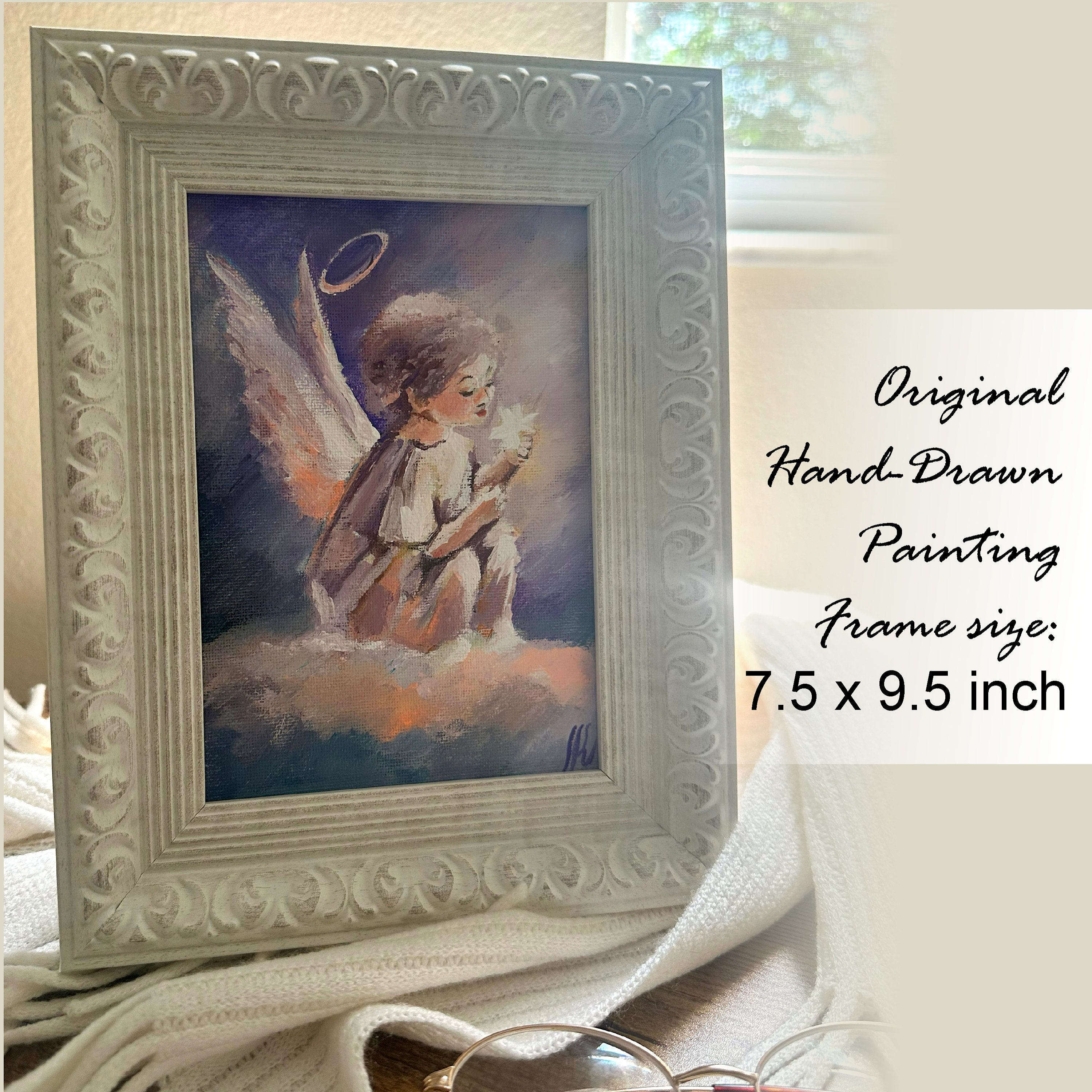Heavenly Angel, Hand-painted Framed Canvas Art Piece, Beautiful Angel ...