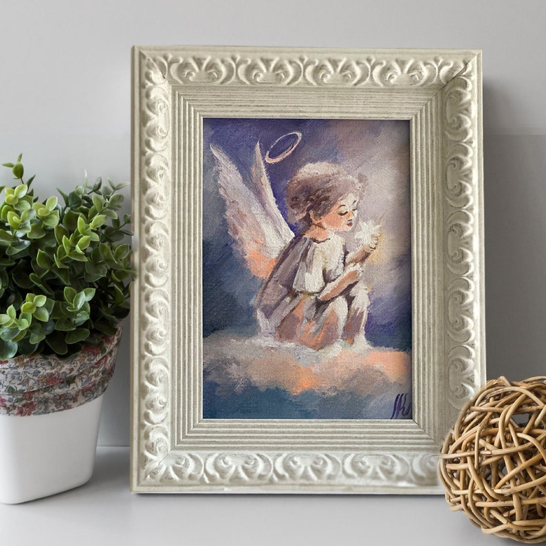 Heavenly Angel, Hand-painted Framed Canvas Art Piece, Beautiful Angel ...
