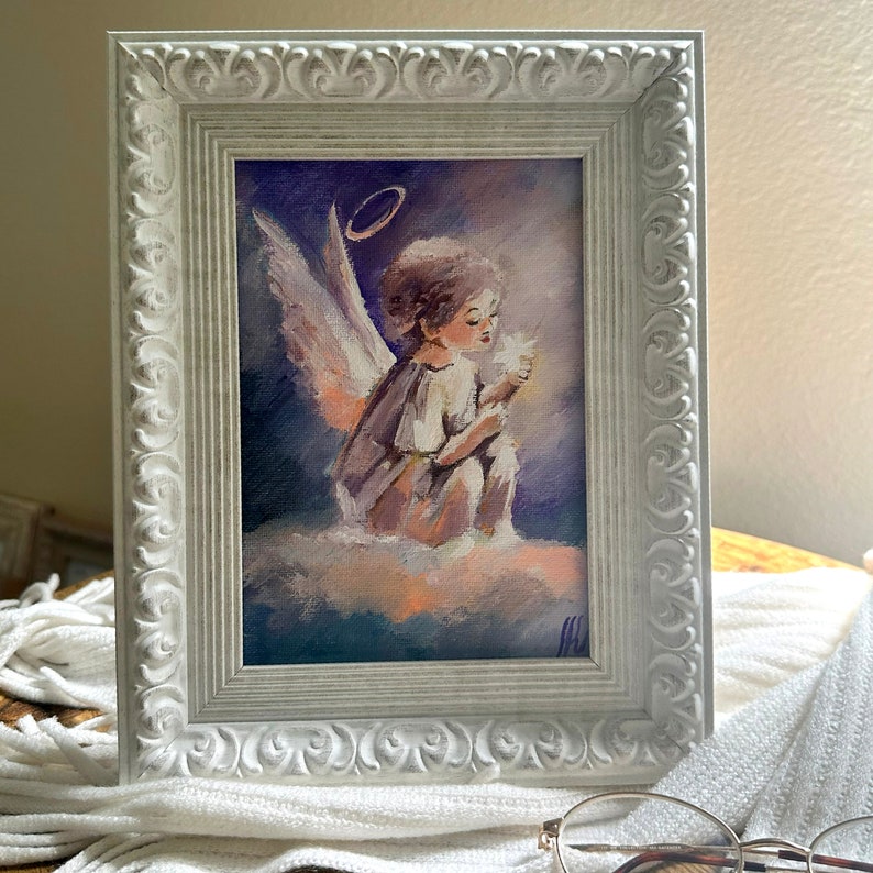Heavenly Angel, Hand-painted Framed Canvas Art Piece, Beautiful Angel ...