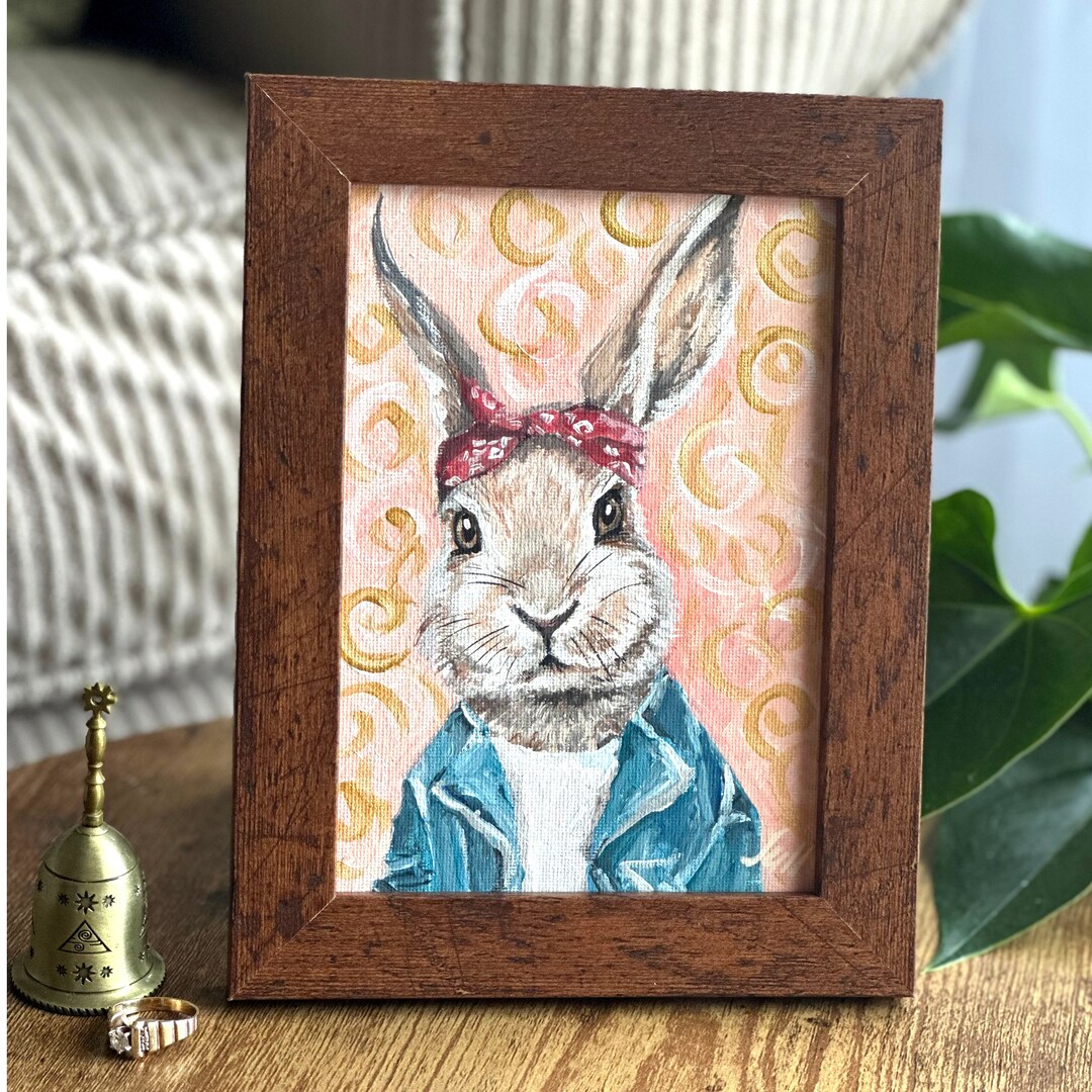 Adorable Rabbit in Hip Bandana and Stylish Jacket - Handmade Frame ...