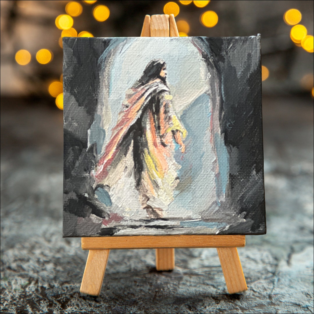 Mini Easel Painting, Bible Art Mini Canvas 4x4, Home Decor Minimalist ...