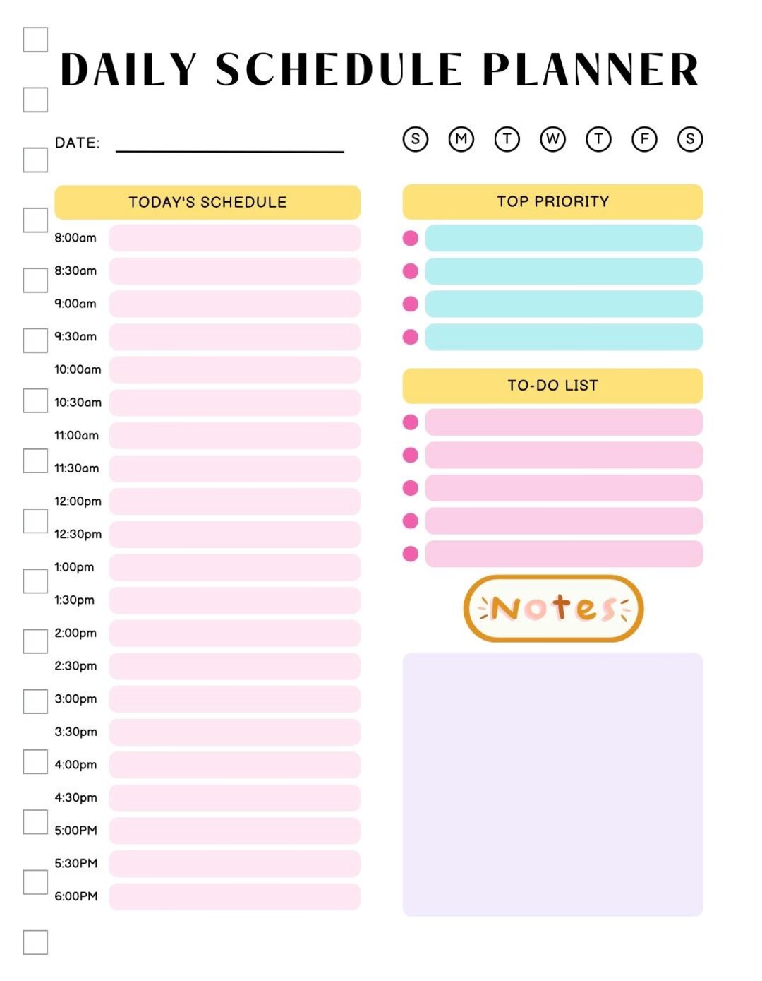 Cute Daily Schedule Planner | Printable Hourly Day Organizer | Pastel ...