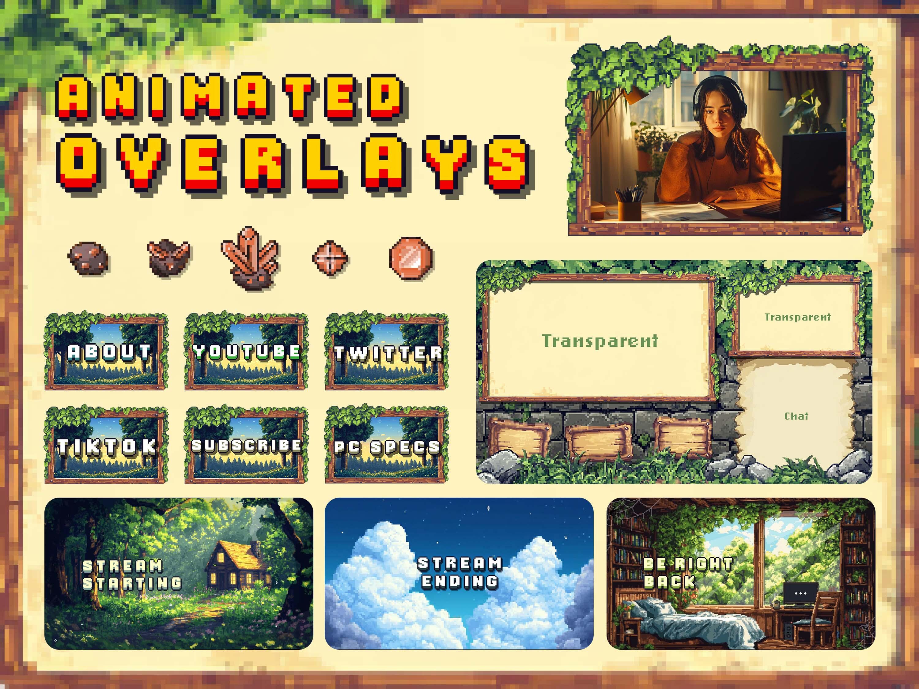 Animated Pixel Art Stream Overlay Package for Twitch, Cozy Lofi Scenes ...