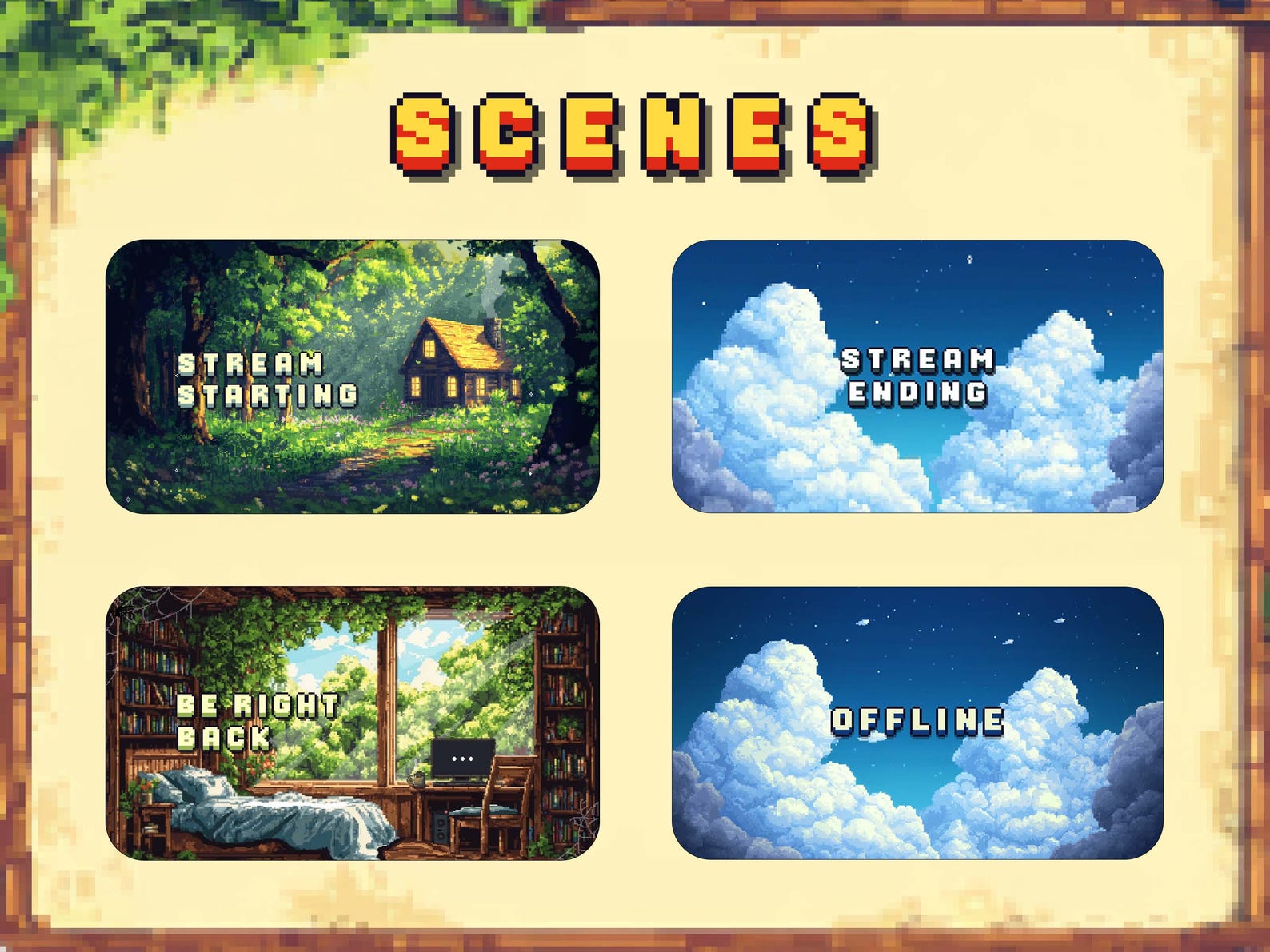Animated Pixel Art Stream Overlay Package for Twitch, Cozy Lofi Scenes ...