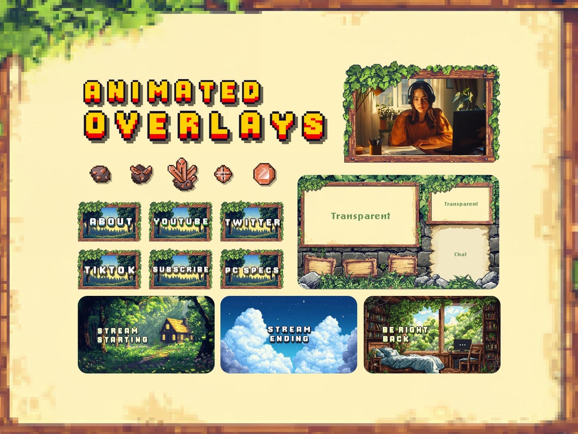 Animated Pixel Art Stream Overlay Package for Twitch, Cozy Lofi Scenes ...