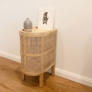 Retro Oval Rattan Bedside Table Lamp Table Rattan Cabinet Shelf Etsy