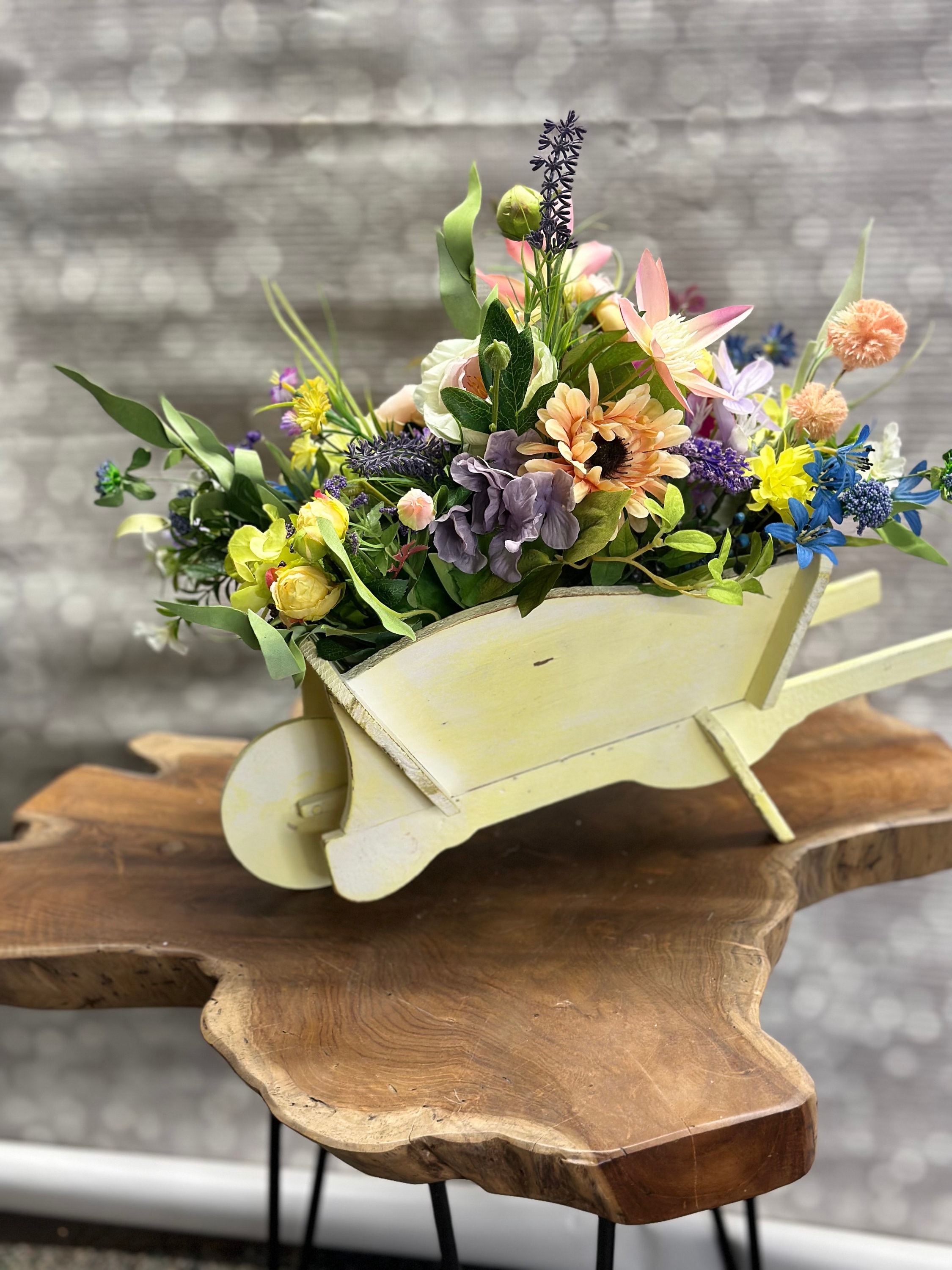 Wheel Barrel Silk Floral Arrangement - Etsy