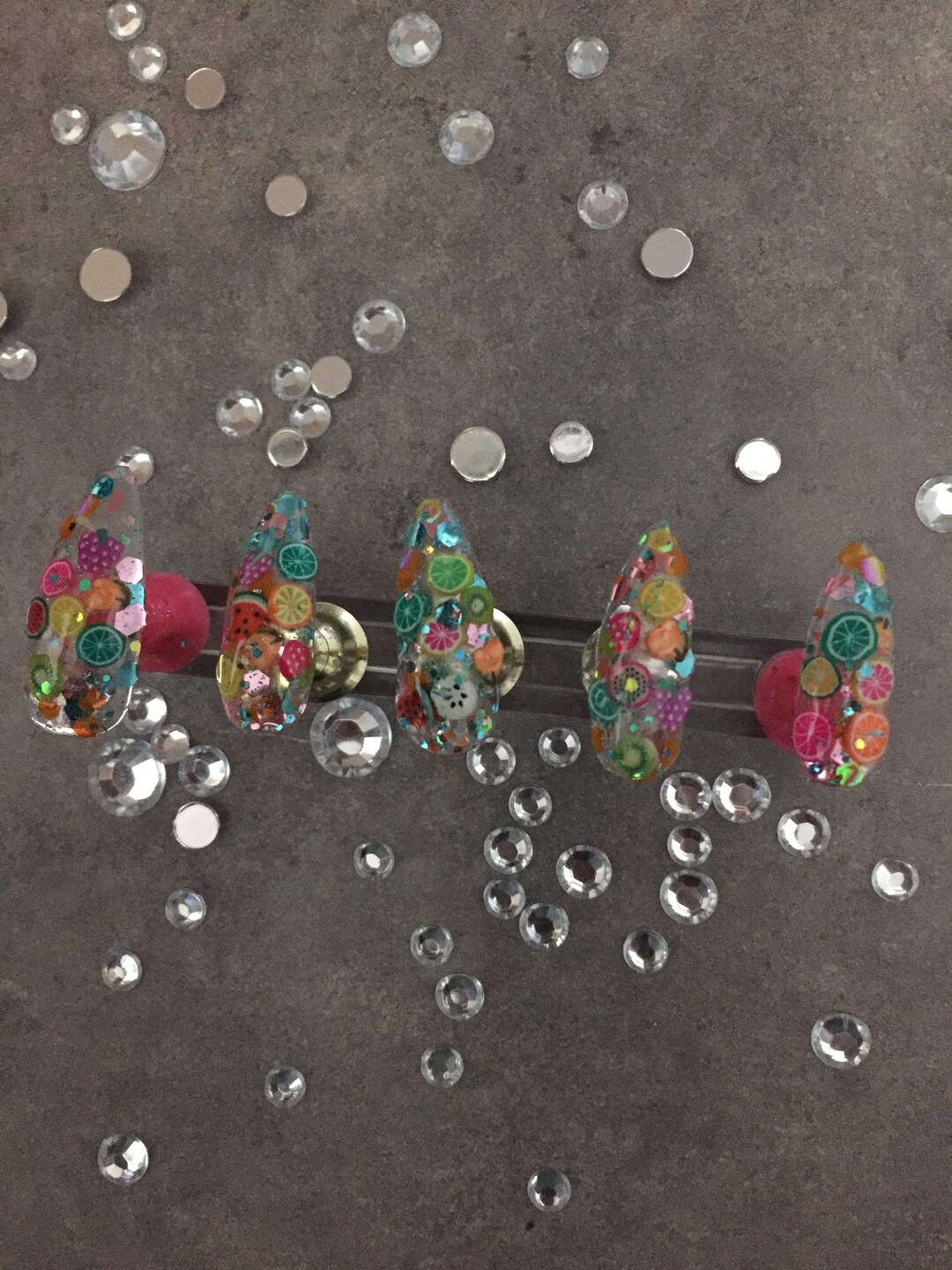 Encapsulated Fruit Sparkle Press on Nails Fruity Nails Clear - Etsy