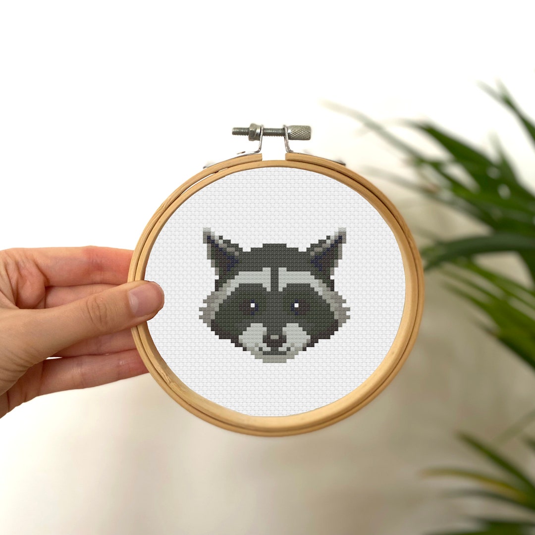 Tiny Cross Stitch Raccoon , Mini Cross Stitch Raccoon Face , Small Easy ...