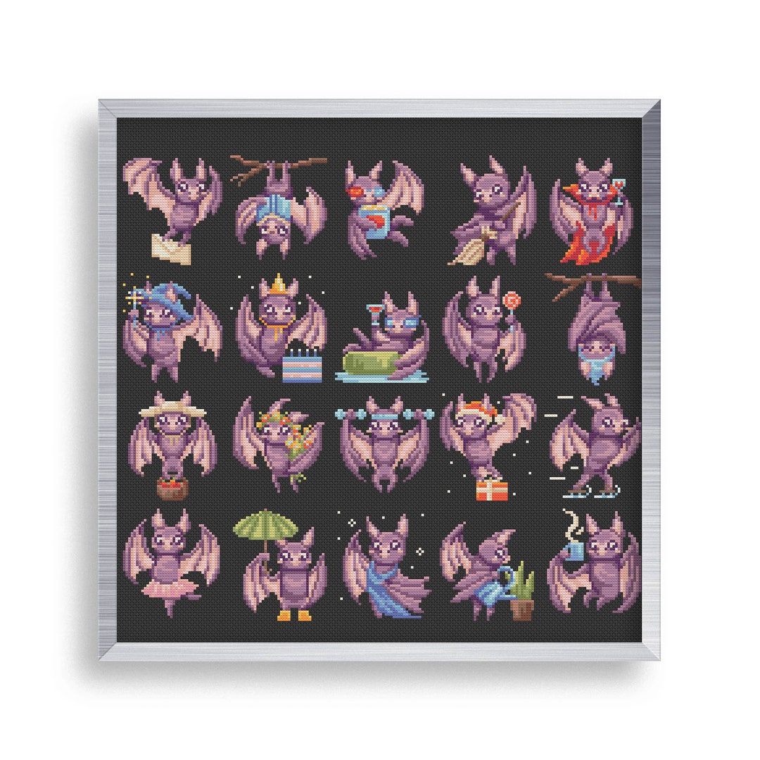 20 Tiny Cross Stitch Bats Set , Mini Cross Stitch Halloween Cute Bundle ...