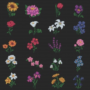 20 Tiny Cross Stitch Flowers Set , Mini Cross Stitch Rose Sampler ...