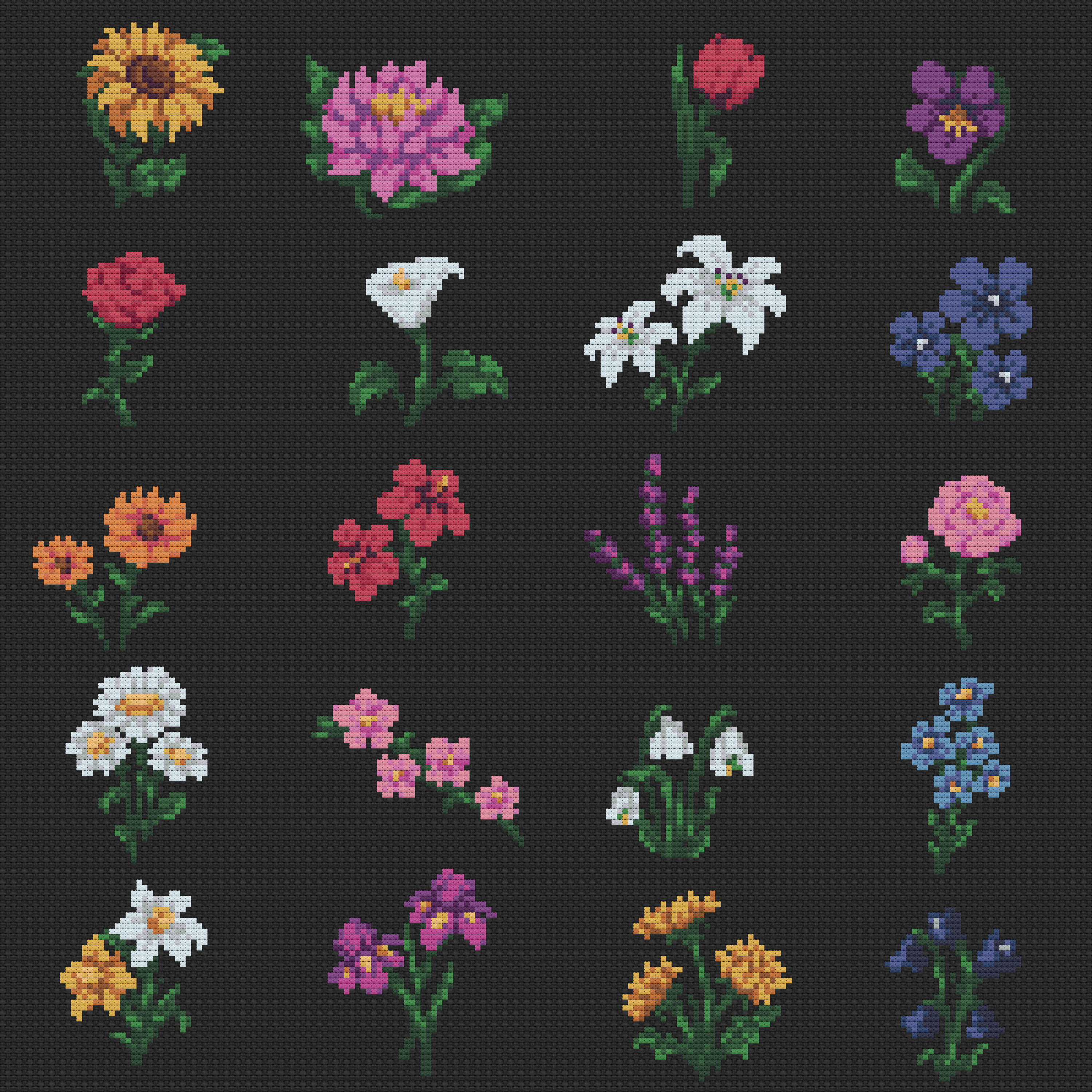 20 Tiny Cross Stitch Flowers Set , Mini Cross Stitch Rose Sampler ...
