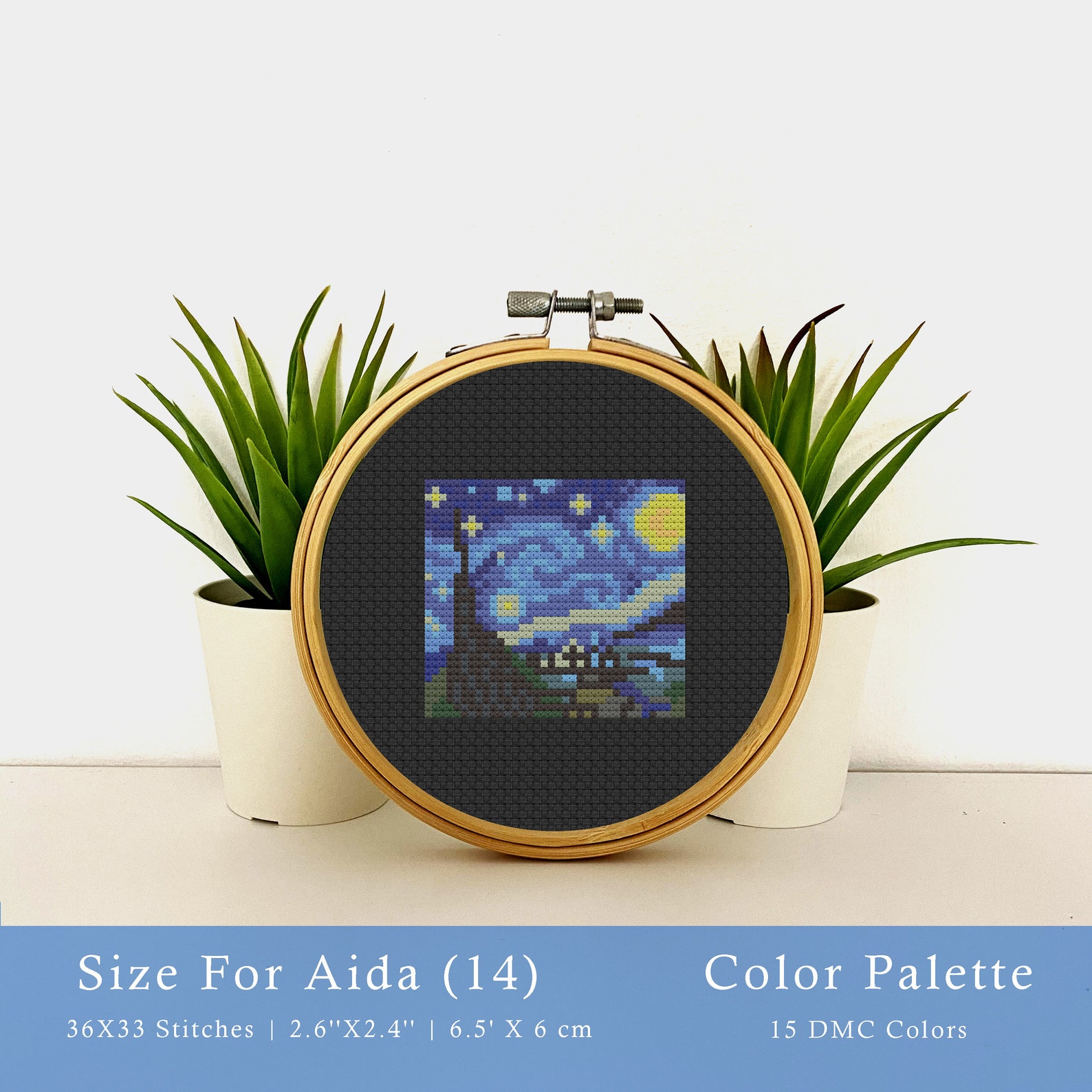 Starry Night Tiny Cross Stitch Pattern , Mini Painting Cross Stitch ...