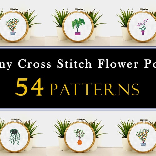 54 Tiny Cross Stitch Flower Pots Mini Cross Stitch Plants - Etsy