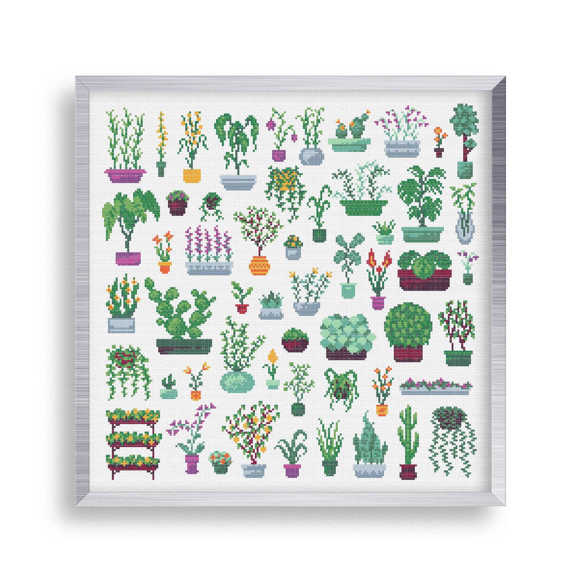 54 Tiny Cross Stitch Flower Pots Mini Cross Stitch Plants | Etsy