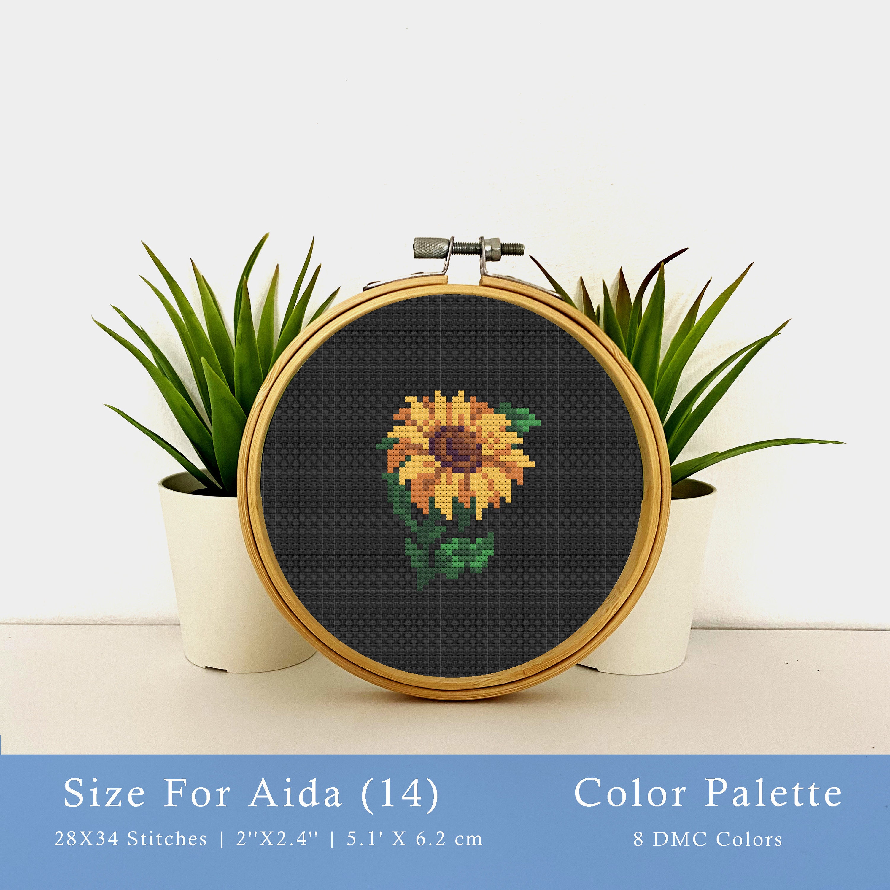 Tiny Cross Stitch Sunflower , Mini Cross Stitch Flower , Small Easy ...