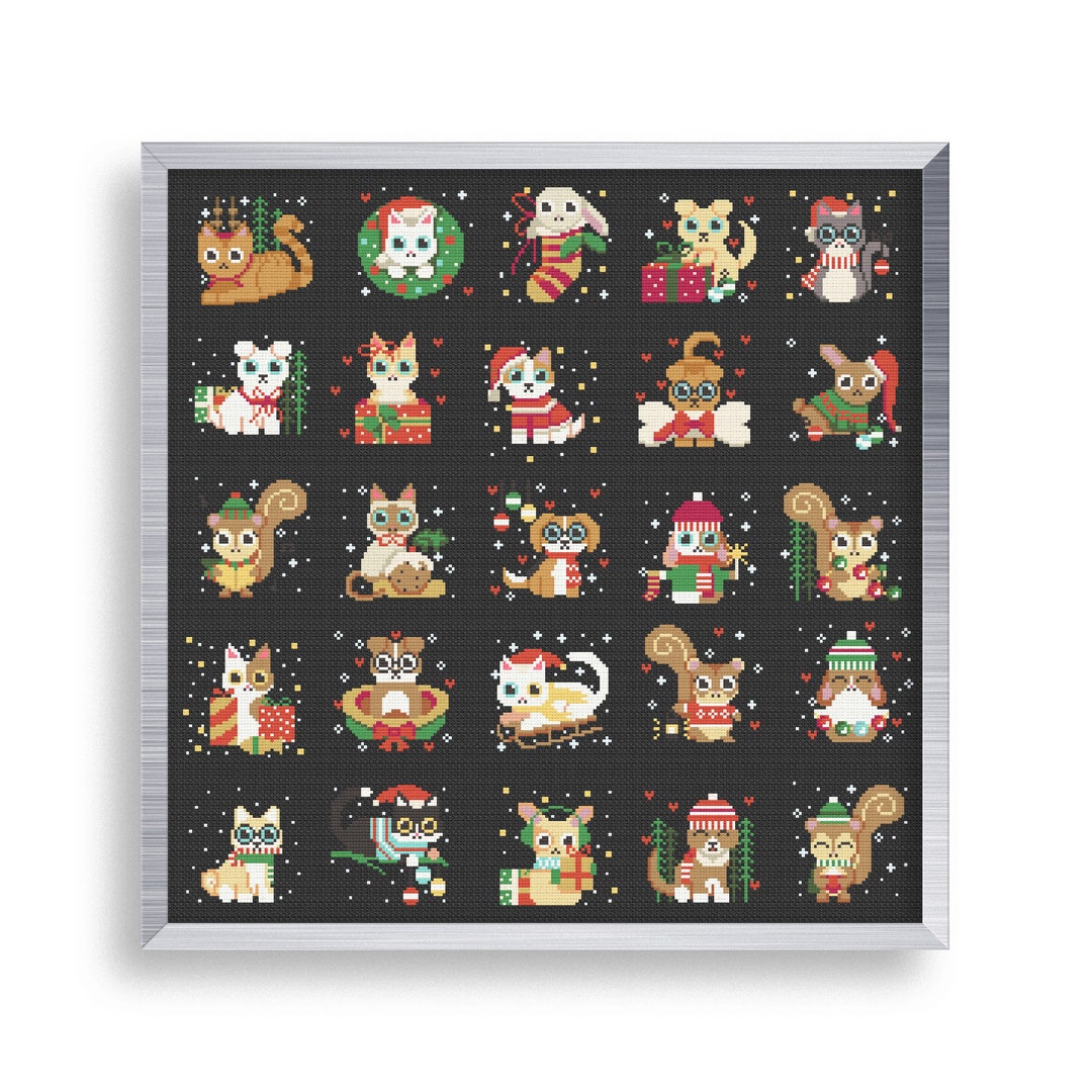 25 Christmas Cross Stitch Mini Animals Pattern Set , Tiny Cross Stitch ...