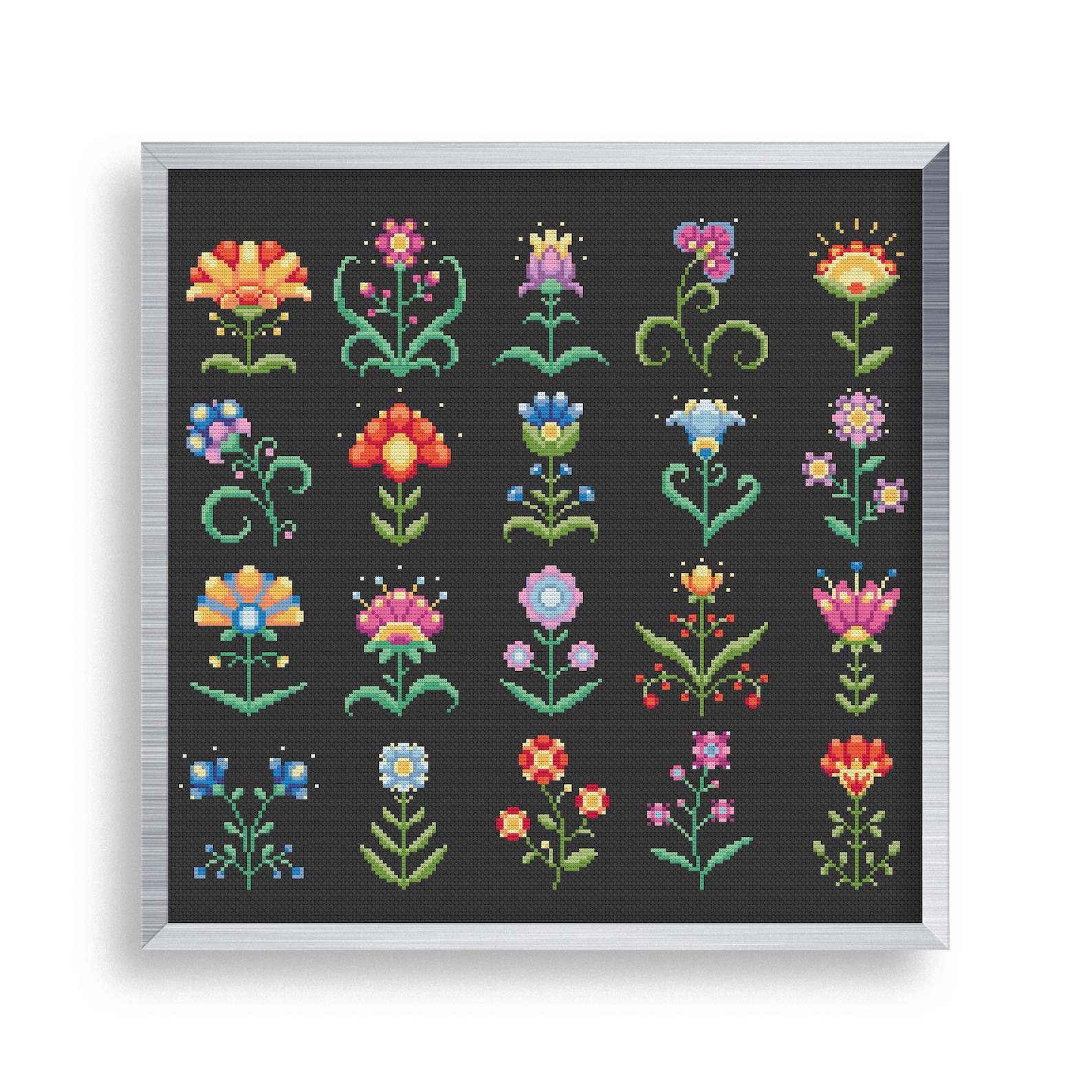 20 Tiny Cross Stitch Folk Flower Set , Mini Cross Stitch Bundle , Small ...
