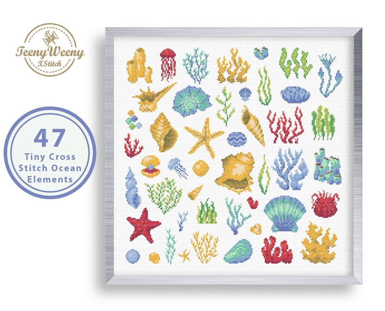 47 Tiny Cross Stitch Seashells , Mini Cross Stitch Corals, Small Easy ...