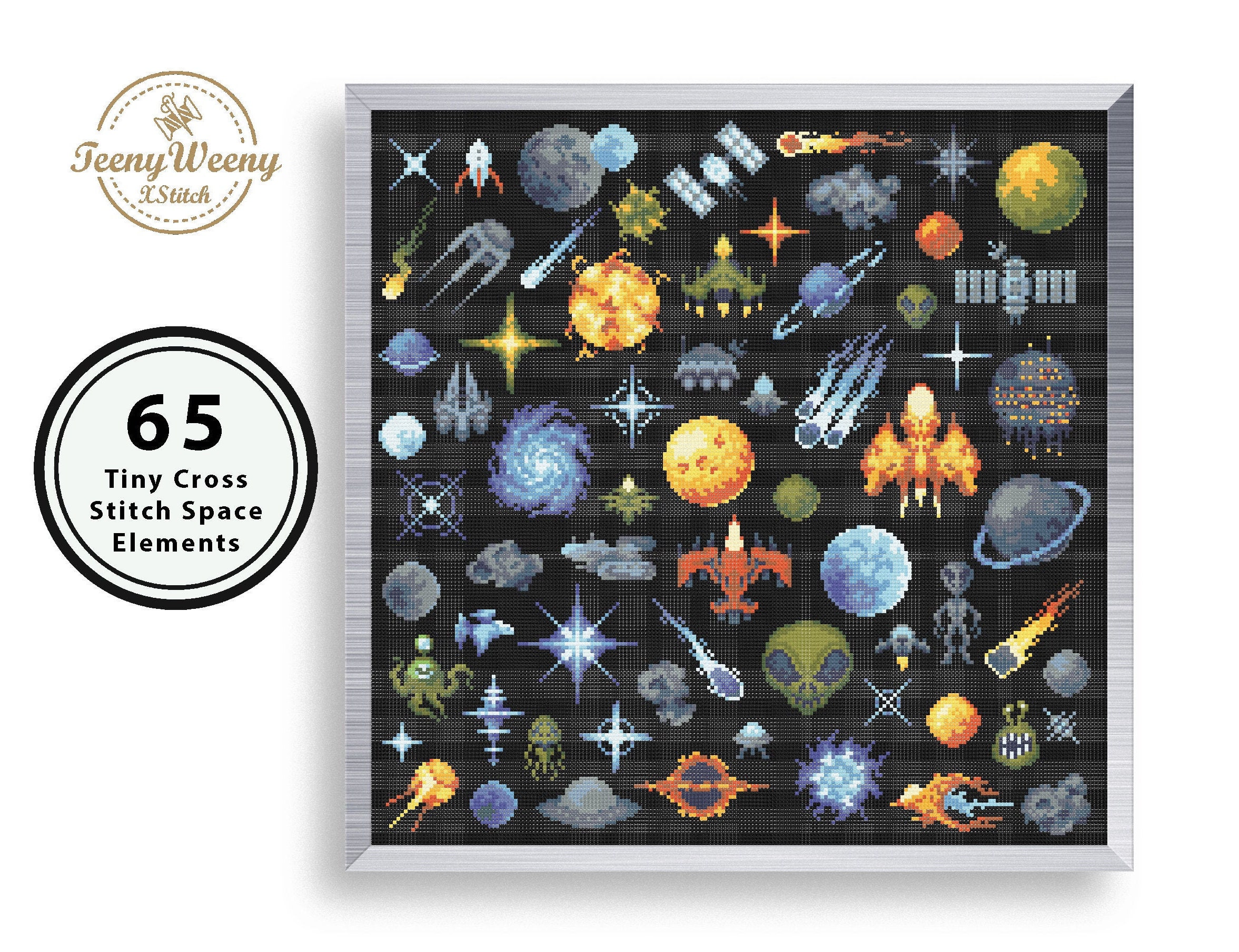 65 Tiny Cross Stitch Space Elements , Mini Cross Stitch Planets , Small ...