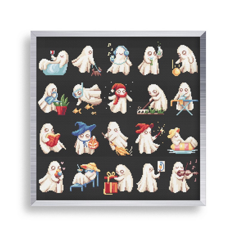 20 Tiny Cross Stitch Cute Ghosts Set Mini Cross Stitch - Etsy