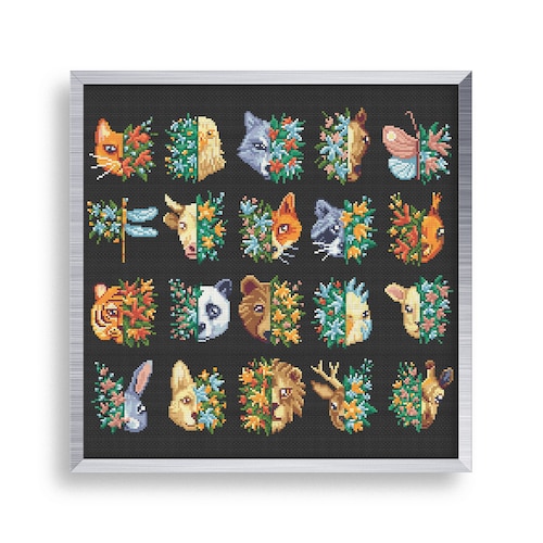 Tiny Cross Stitch Flower Animals Set Mini Cross Stitch Lion - Etsy