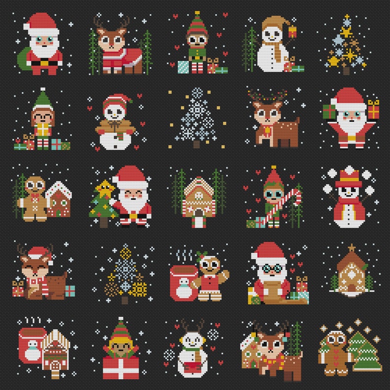25 Christmas Cross Stitch Mini Ornaments Pattern Set Tiny - Etsy
