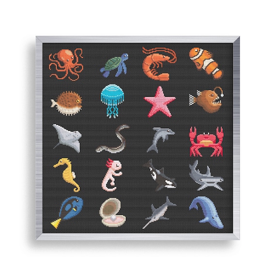 20 Tiny Cross Stitch Sea Animals Set Mini Cross Stitch | Etsy UK
