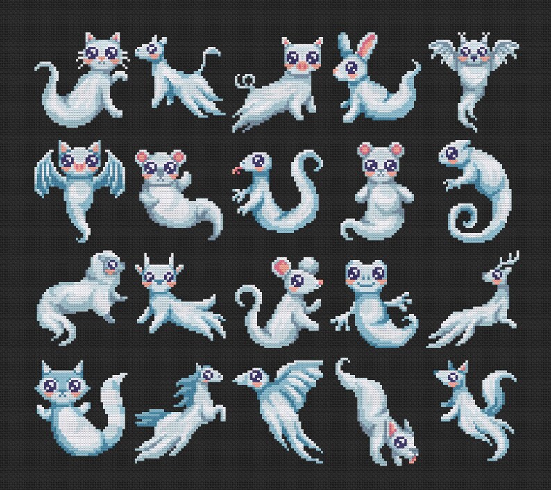 Cute Ghosts Cross Stitch Pattern Set, Halloween Animals (PDF Pattern ...