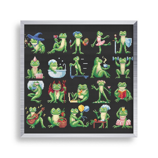 Cross Stitch Funny Frogs - Etsy
