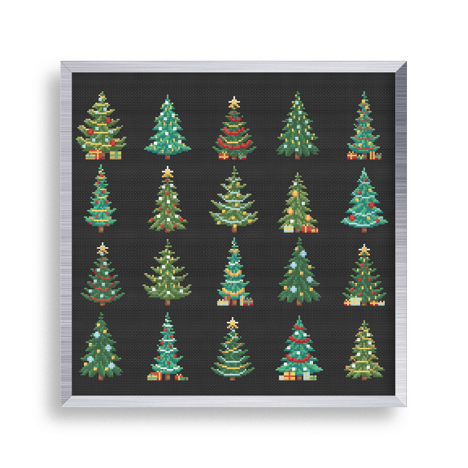 20 Tiny Cross Stitch Christmas Trees Set , Mini Star Cross Stitch ...