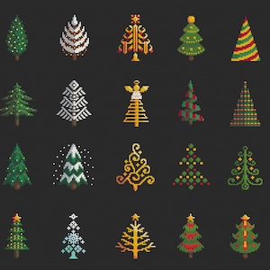 20 Tiny Cross Stitch Christmas Trees Set , Mini Cross Stitch Ornaments ...