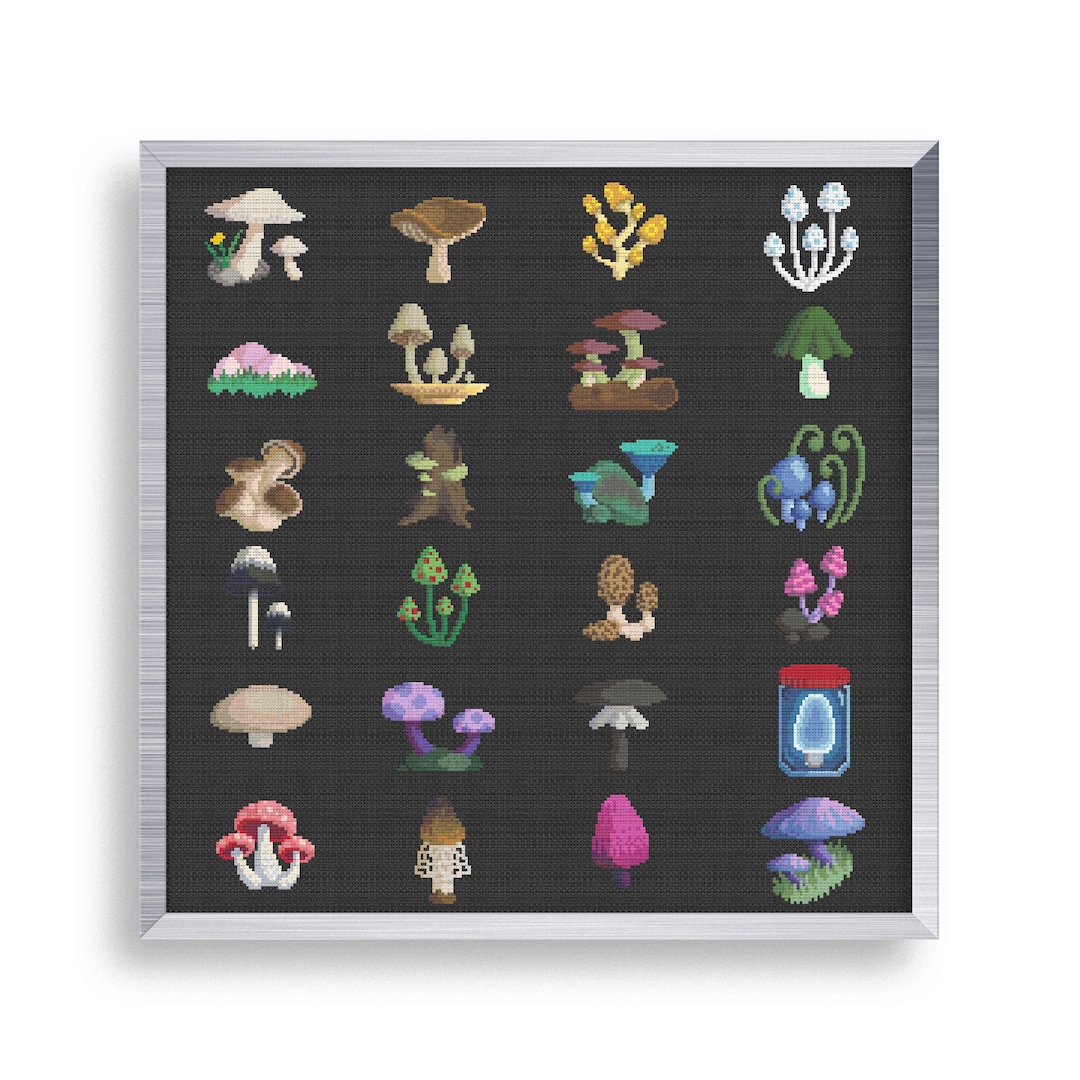 24 Tiny Cross Stitch Mushrooms Sampler , Mini Cross Stitch Autumn ...