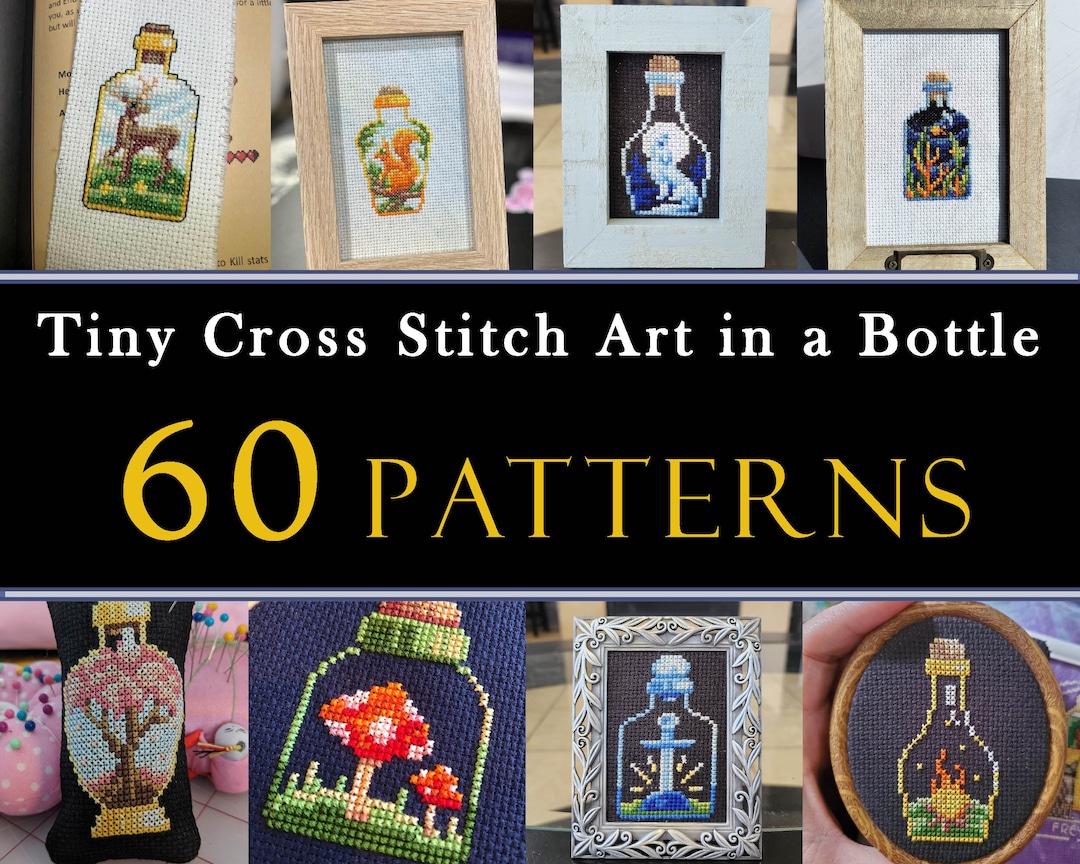 60 Tiny Art in a Bottle Cross Stitch Pattern Set , Mini Cross Stitch ...