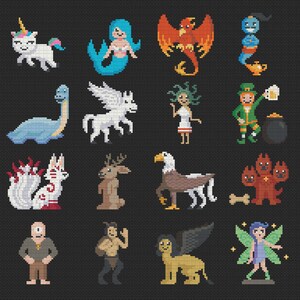 16 Cute Cryptids Cross Stitch Mini Pattern Set , Tiny Cross Stitch ...