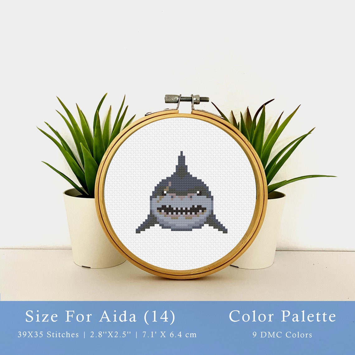Tiny Cross Stitch Shark , Mini Cross Stitch Fish Face , Small Easy ...