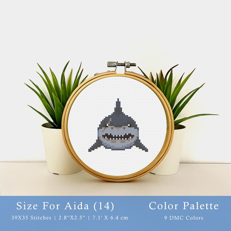 Tiny Cross Stitch Shark , Mini Cross Stitch Fish Face , Small Easy ...