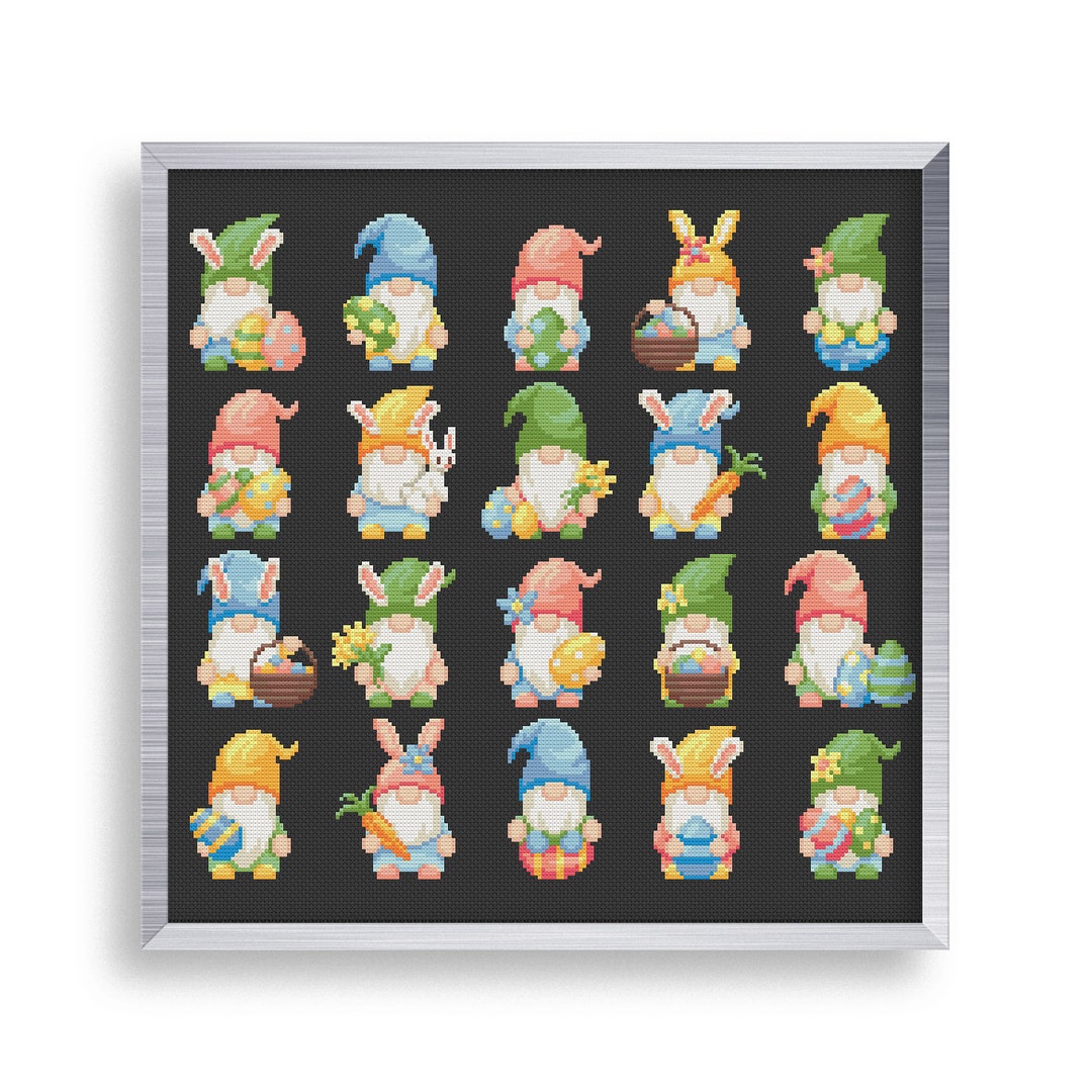 20 Tiny Cross Stitch Easter Gnome Set , Mini Cross Stitch Eggs Bundle ...