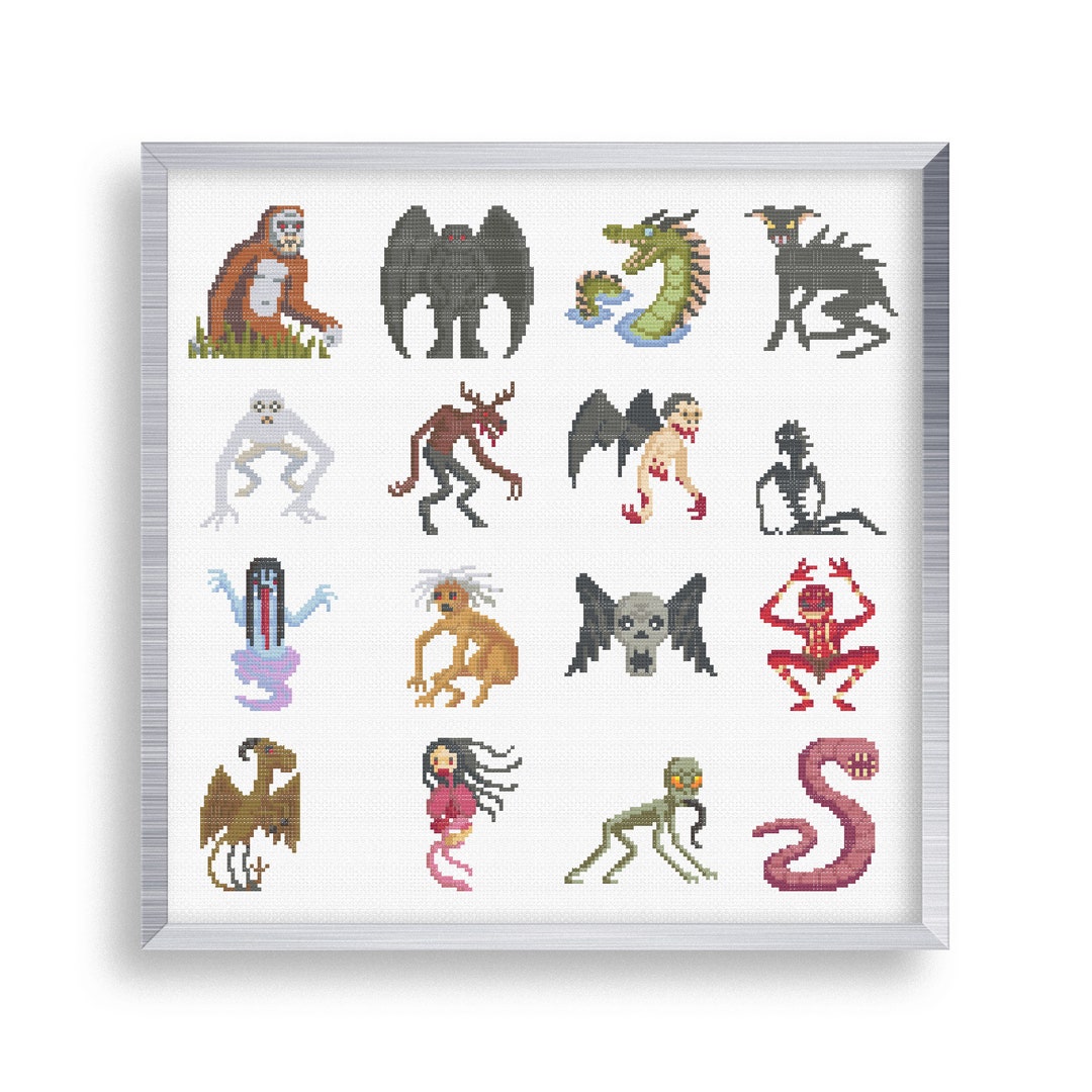 16 Horror Cryptids Cross Stitch Mini Pattern Set , Tiny Cross Stitch ...