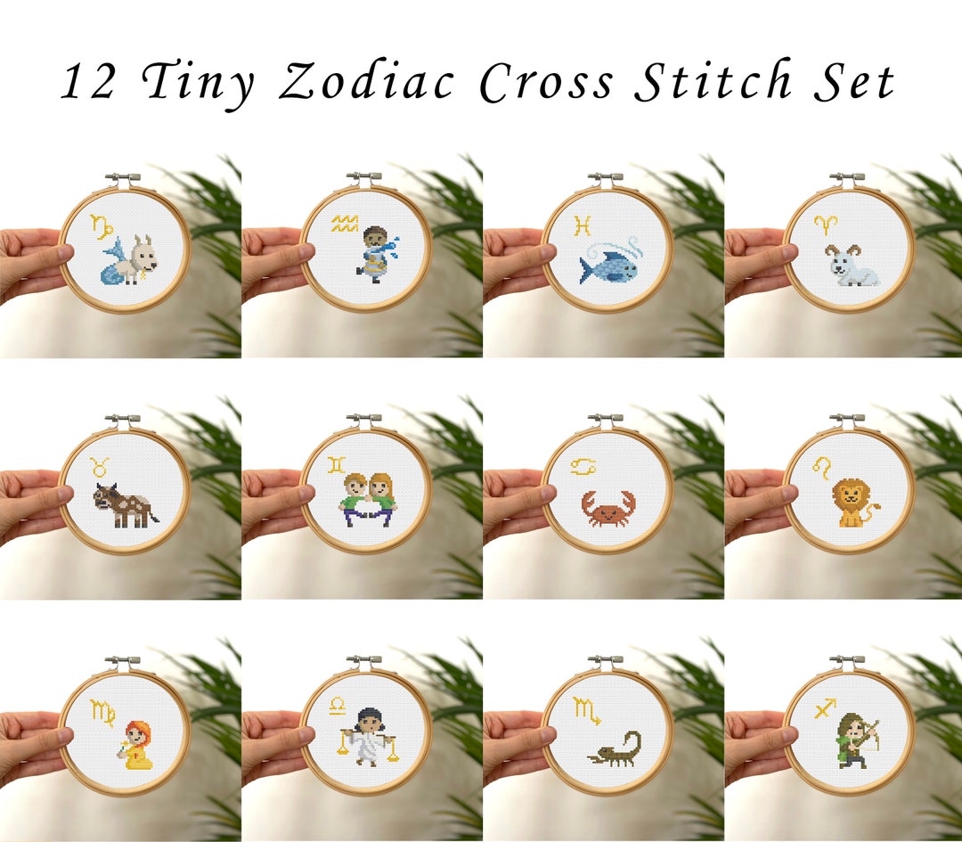 12 Tiny Cross Stitch Zodiac Signs, Mini Cross Stitch Leo, Small Easy ...