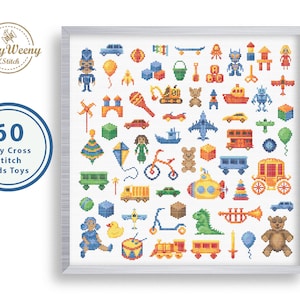 60 Tiny Cross Stitch Kids Toys Set, Mini Cross Stitch Cars, Small Dolls ...