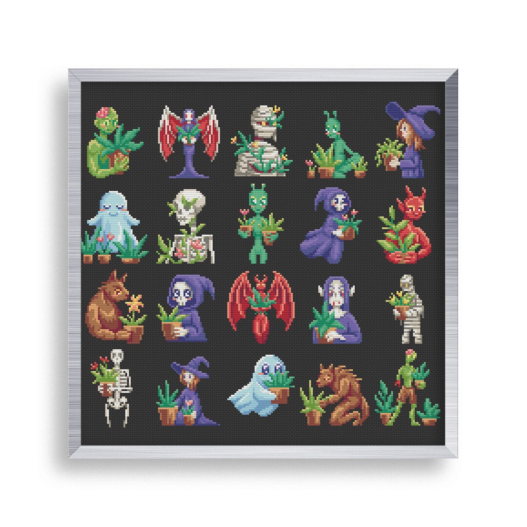20 Monsters With Plants Cross Stitch Mini Pattern Set , Tiny Cross ...