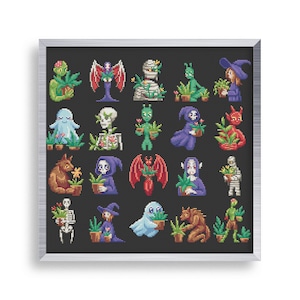 20 Monsters With Plants Cross Stitch Mini Pattern Set , Tiny Cross ...